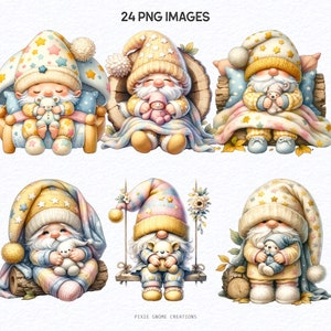 Watercolor Pastel Pijamas Gnome Clipart PNG Bundle, Cute Bed Time ...