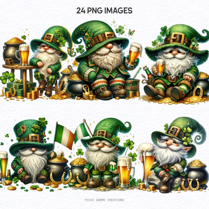 Watercolor St Patricks Day Gnomes Png Clipart Bundle, Irish Beer, Cute ...