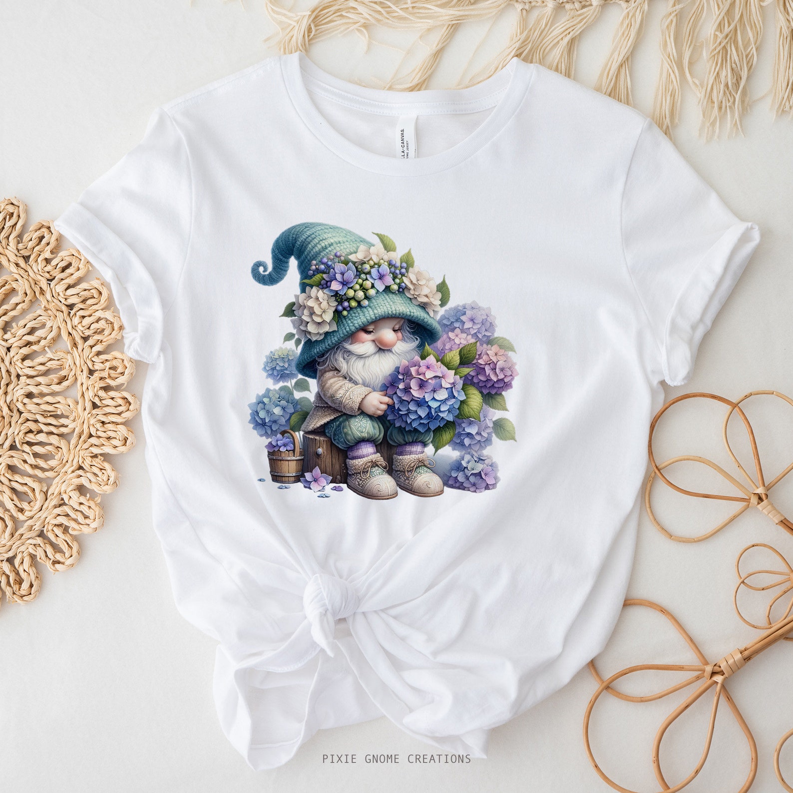 Watercolor Hydrangeas Gnomes Png, Cute Floral Gnome, Valentines Gnomes ...