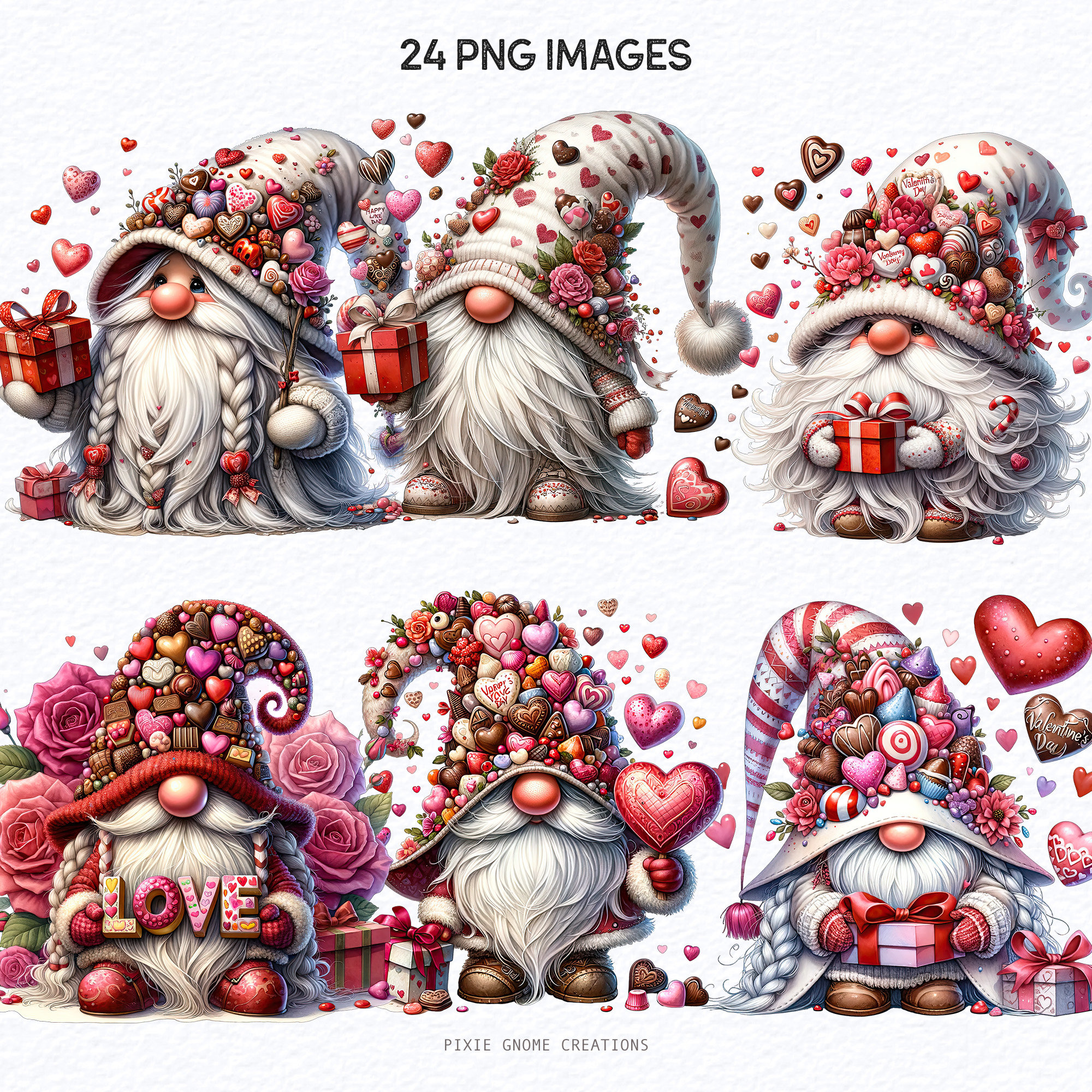 Chocolates Candies Watercolor Valentines Gnomes Clipart, Valentines Day ...