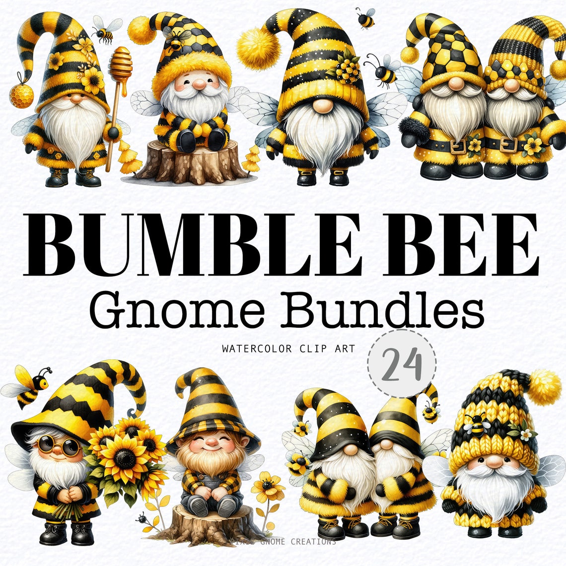 Bumble Bee Gnomes Png, Honey Bee Gnomes Watercolor Clipart PNG ...