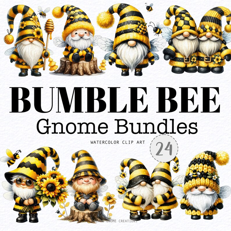 Bumble Bee Gnomes Png, Honey Bee Gnomes Watercolor Clipart PNG ...