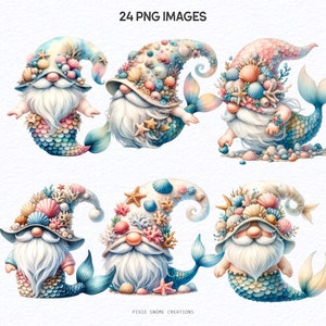 Watercolor Mermaid Gnome Clipart Bundles, Cute Fairytale Clipart ...