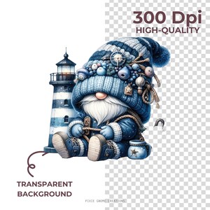 Watercolor Lighthouse Gnome Clipart Bundle Png, Nautical Gnome ...
