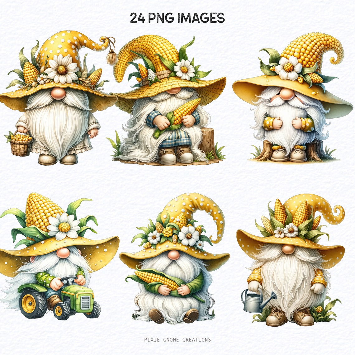 Watercolor Corn Farmer Gnome Clipart PNG, Clipart Bundle, Gnomes PNG ...