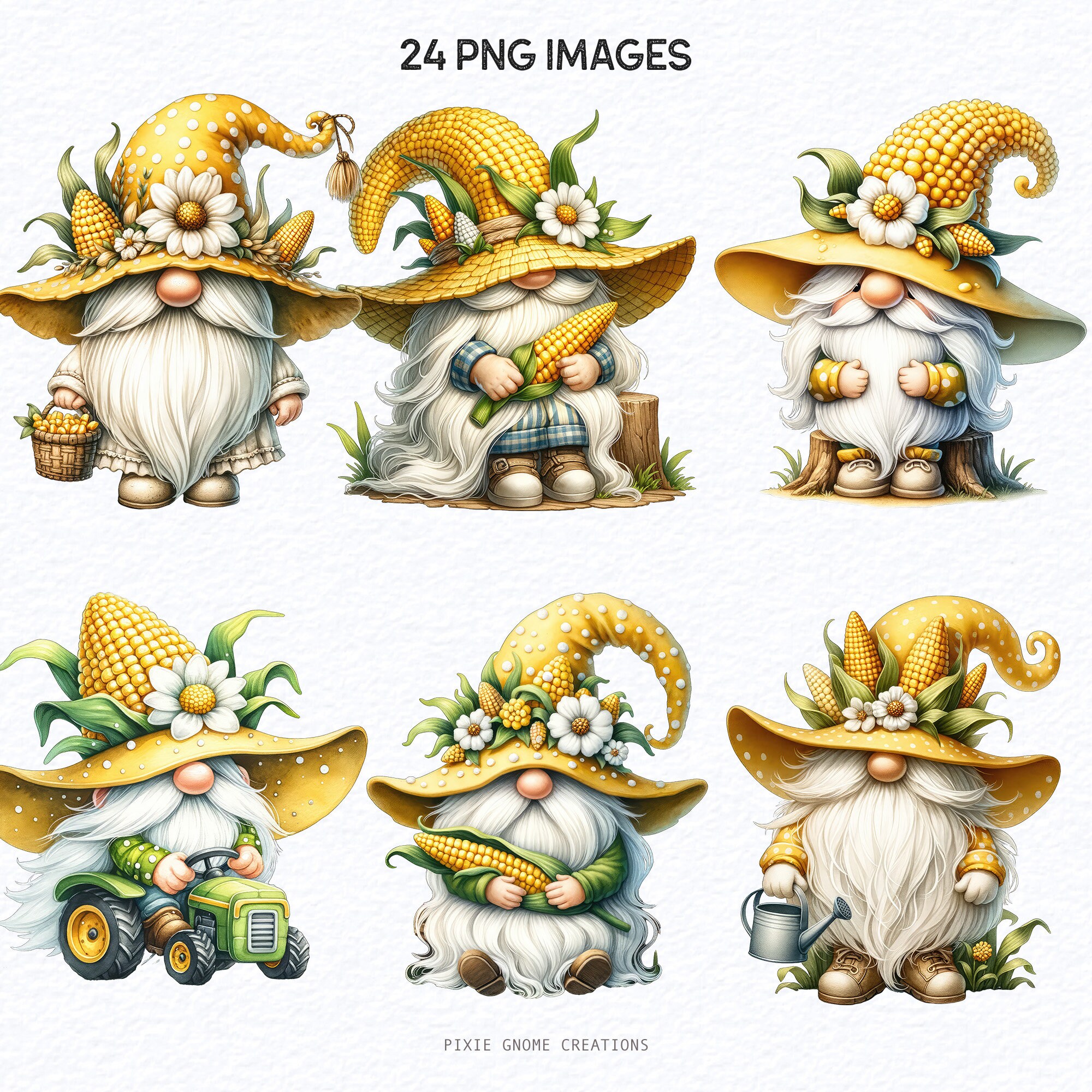 Watercolor Corn Farmer Gnome Clipart PNG, Clipart Bundle, Gnomes PNG ...