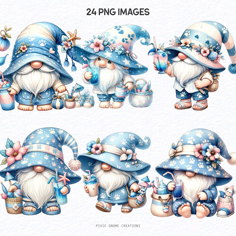 Watercolor Summer Beach Gnome Clipart Bundle Png, Seashell Starfish ...