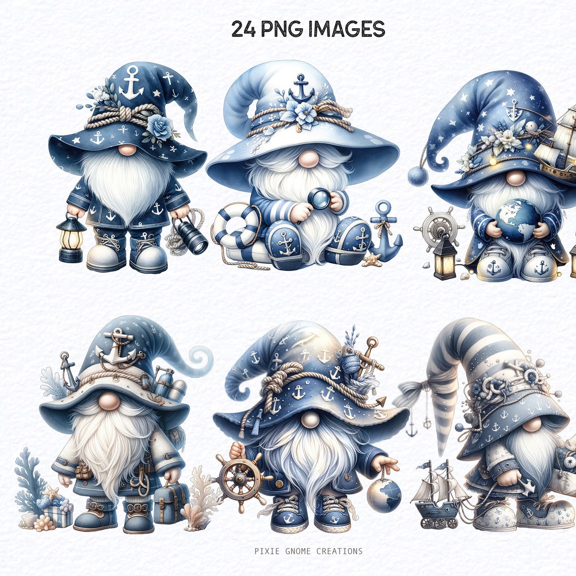 Watercolor Nautical Gnome Clipart Bundle Png, Fisherman Gnome, Fly ...