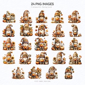 Watercolor Hello Fall Gnome Clipart PNG Bundle, Fall Gnome Png, Autumn ...