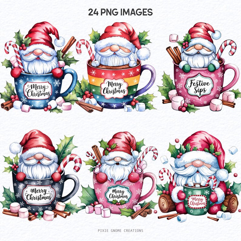 Watercolor Christmas Gnome Clipart PNG Bundle, Gingerbread Man ...