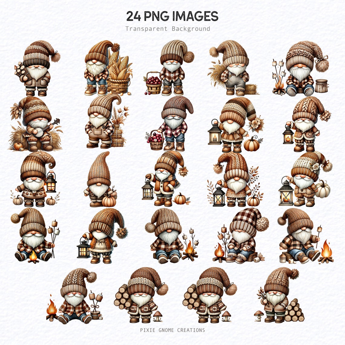 Watercolor Hello Fall Gnome Clipart PNG Bundle, Fall Gnome Png, Autumn ...