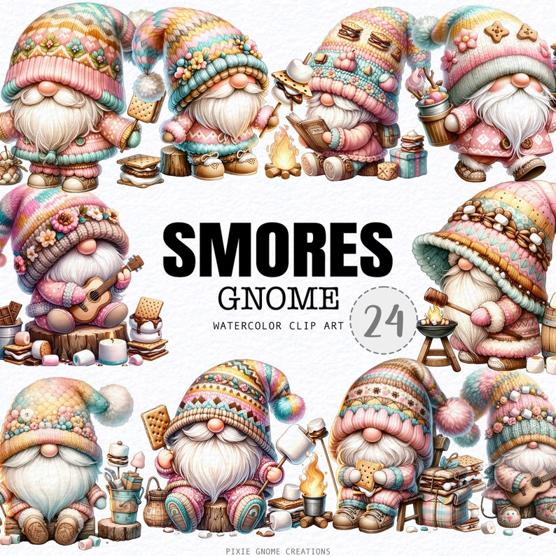 Watercolor Smores Gnome Clipart Bundle Png, Let's Get Toasted, Camping ...