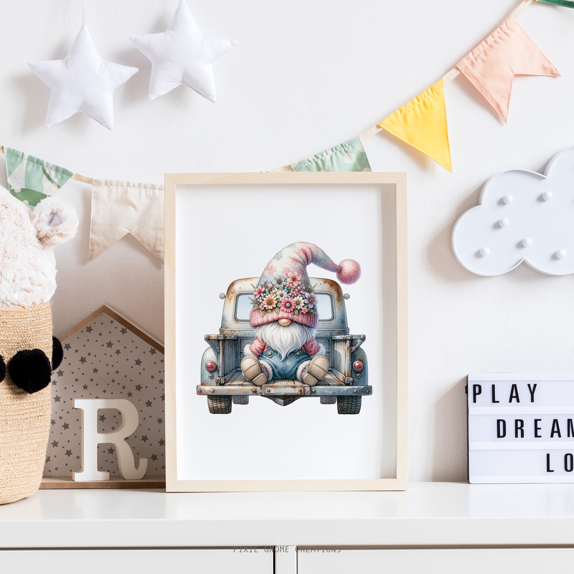 Watercolor Retro Truck Gnome Clipart PNG Bundle, Garden Gnome With ...