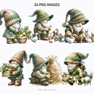 Watercolor Animal Farm Gnome Png Clipart Bundle, Farmers Market Clipart ...