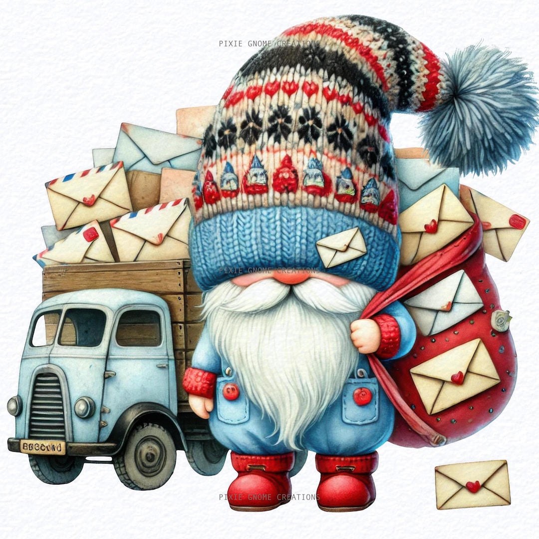 Watercolor Mail Carrier Christmas Gnome Clipart PNG Bundle, Santa Claus ...