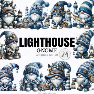 Watercolor Lighthouse Gnome Clipart Bundle Png, Nautical Gnome ...