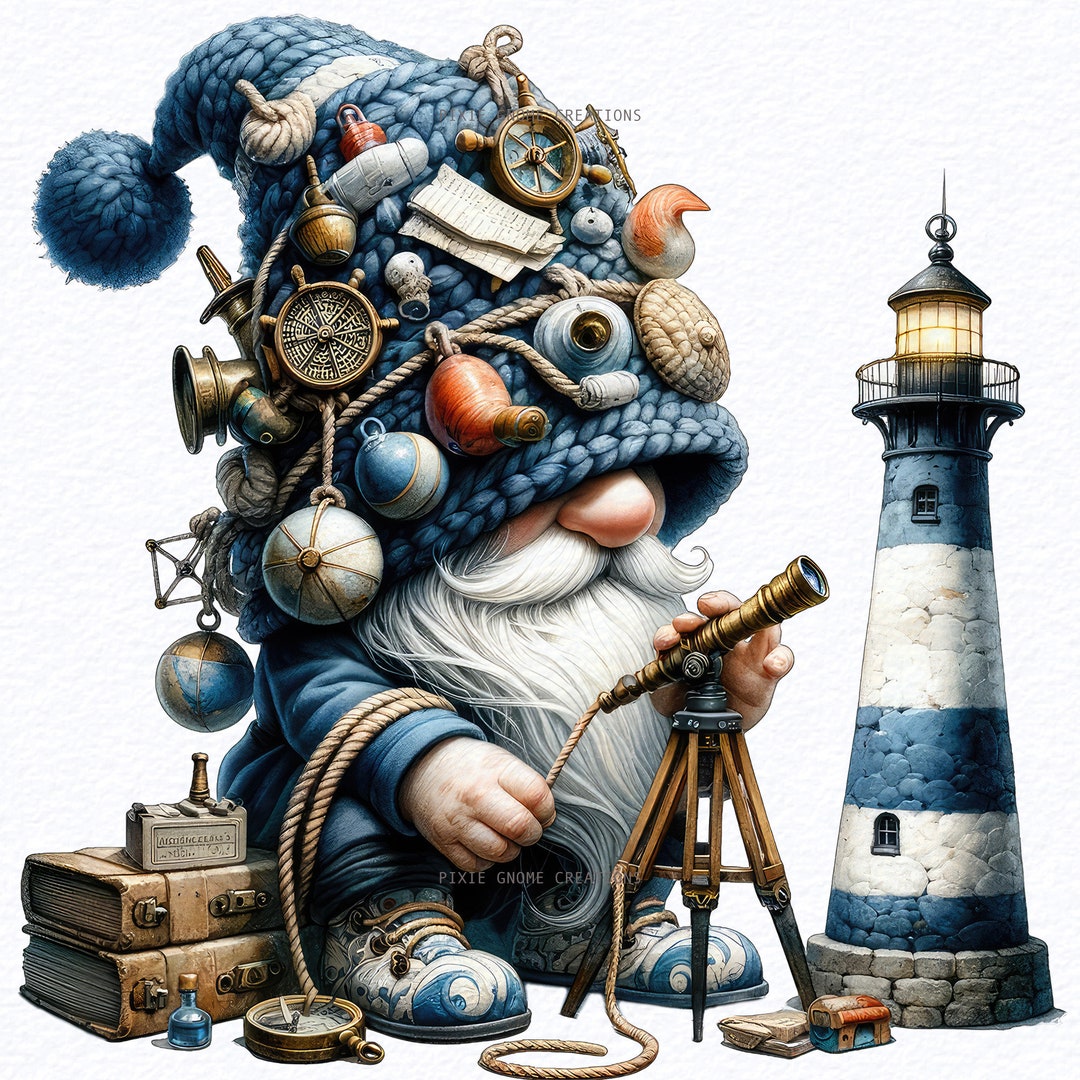 Watercolor Lighthouse Gnome Clipart Bundle Png, Nautical Gnome ...