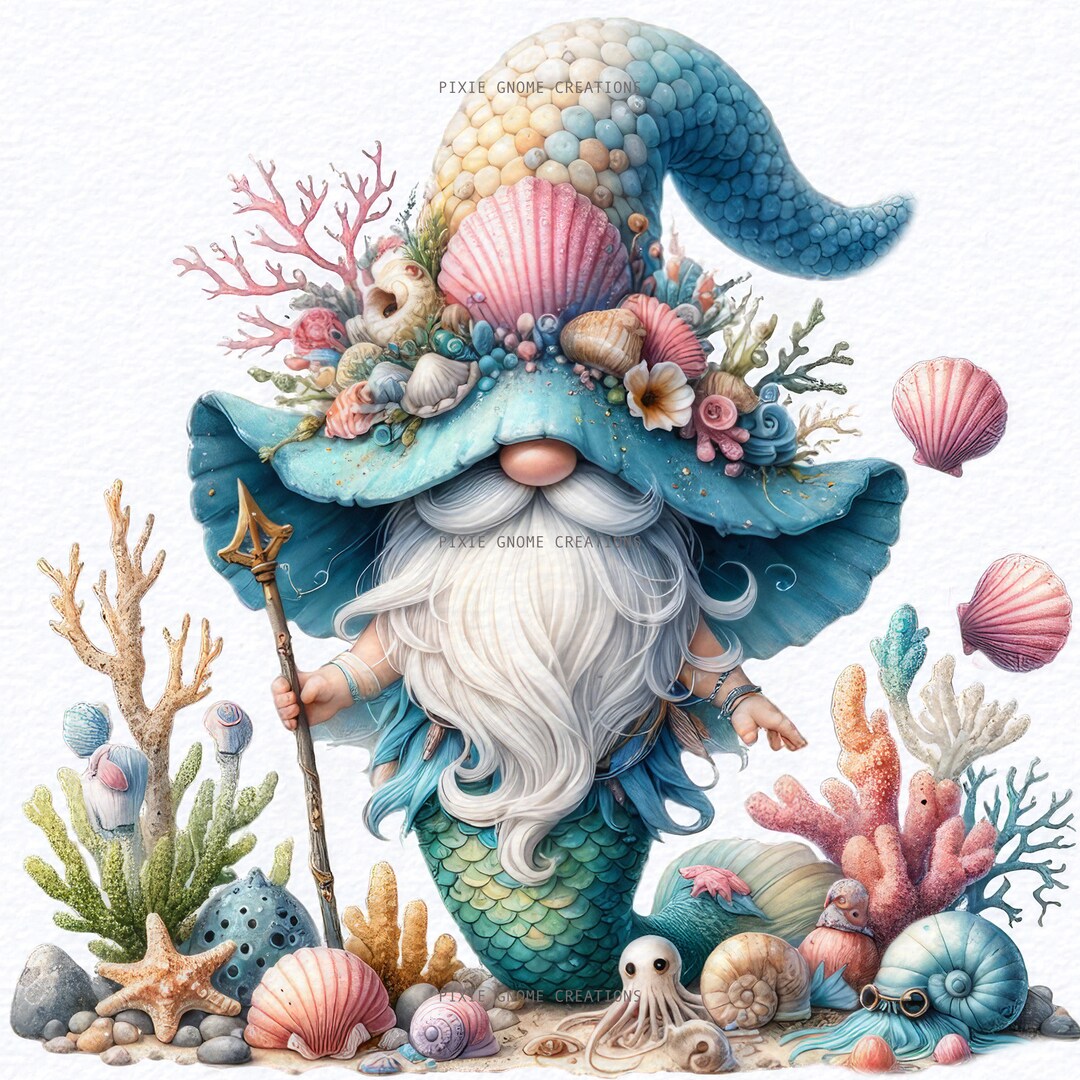 Watercolor Mermaid Gnome Clipart Bundles, Cute Fairytale Clipart ...