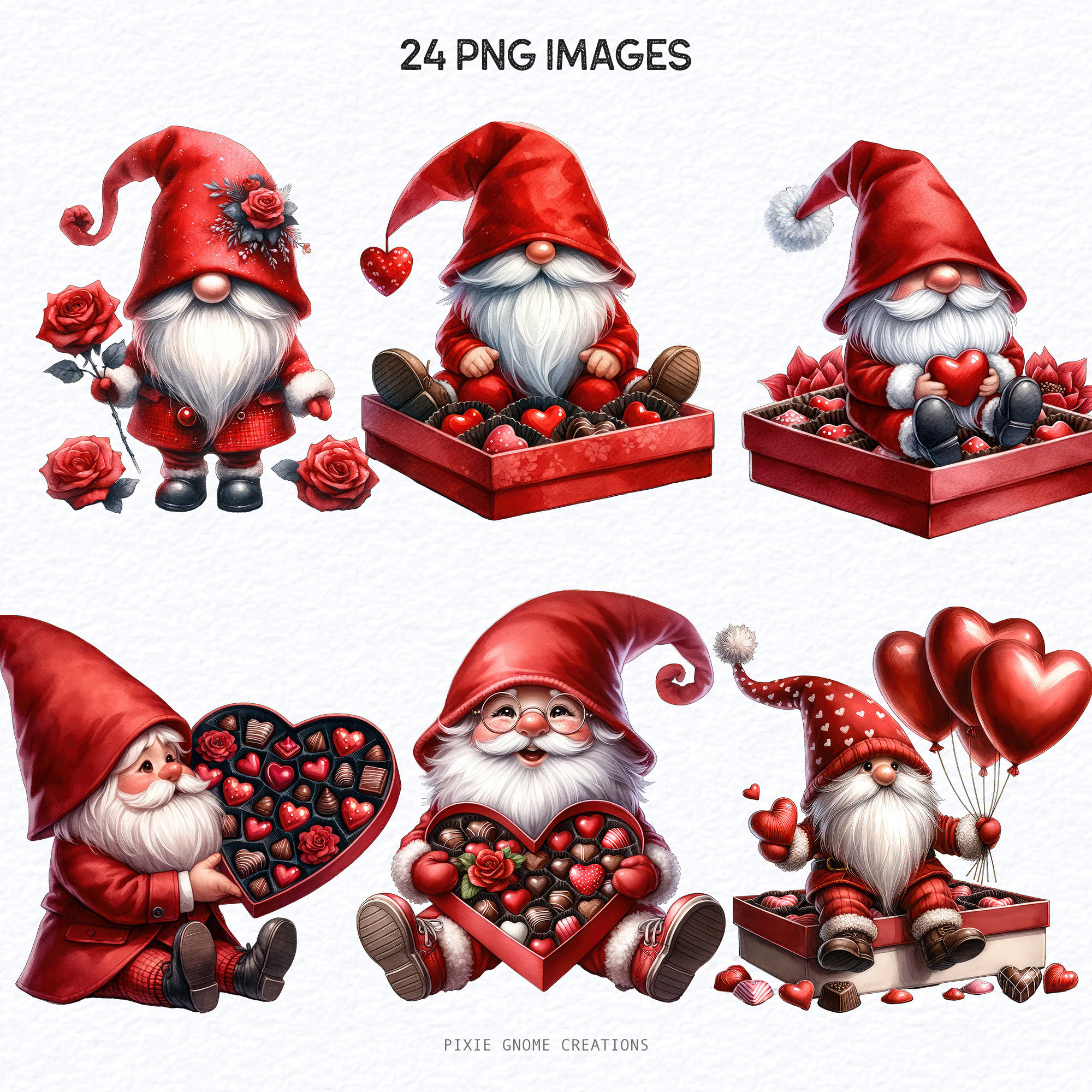 Cute Watercolor Valentines Gnomes Clipart, Valentines Day Clipart ...