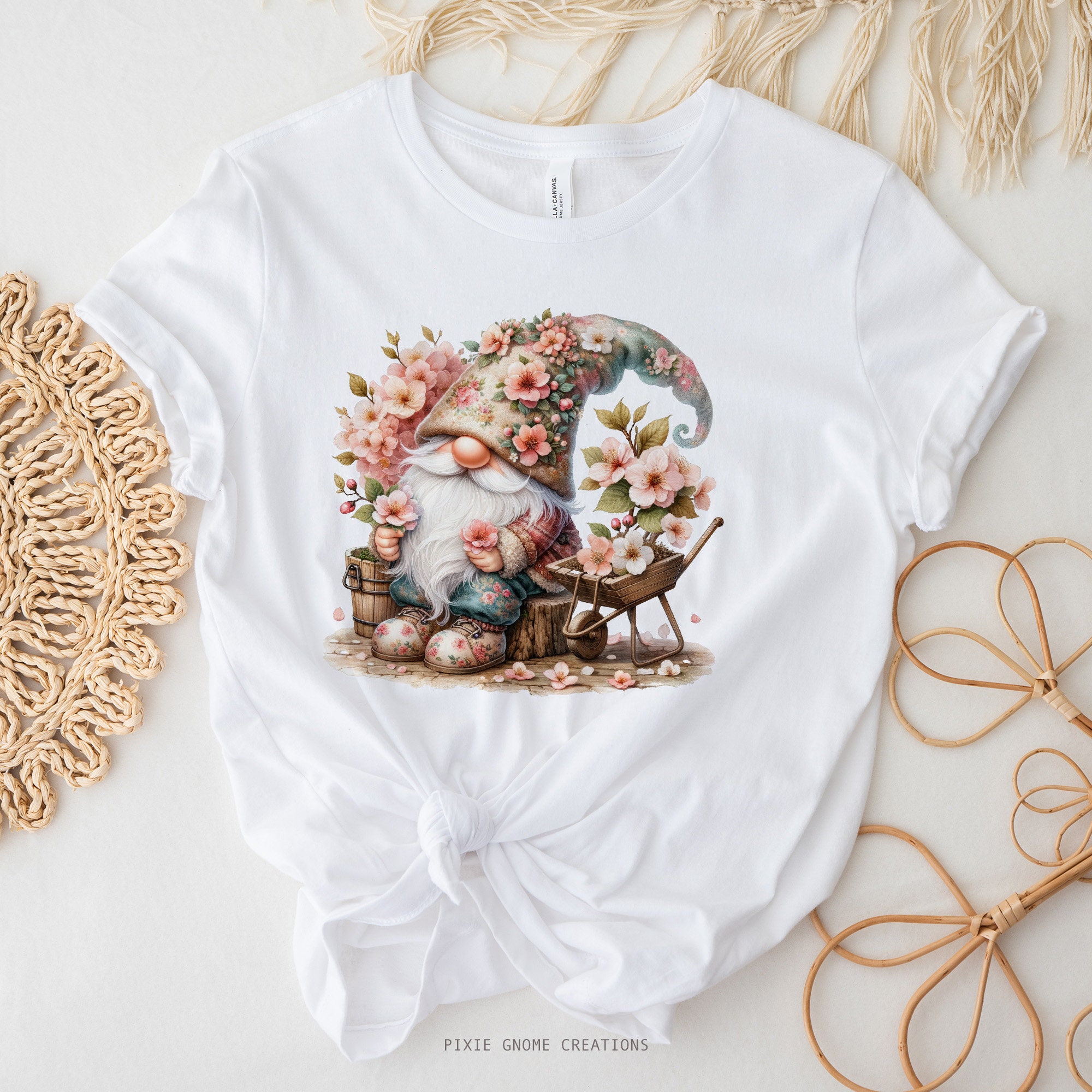 Watercolor Pink Cherry Blossom Gnomes Png, Cute Floral Gnome ...