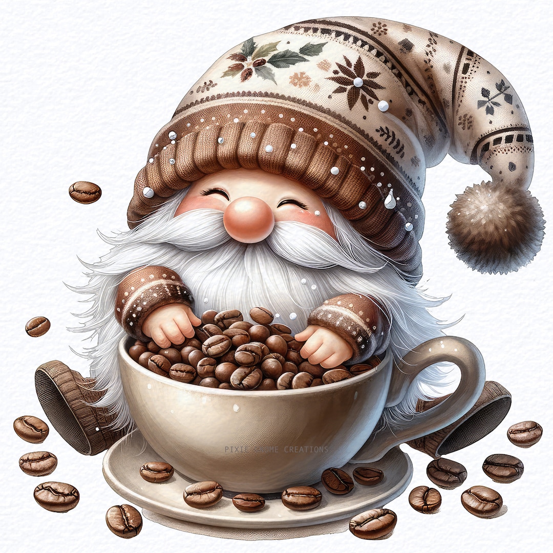 Watercolor Coffee Beans Gnome ,coffee Gnomes Png, Coffee Latte Gnome ...