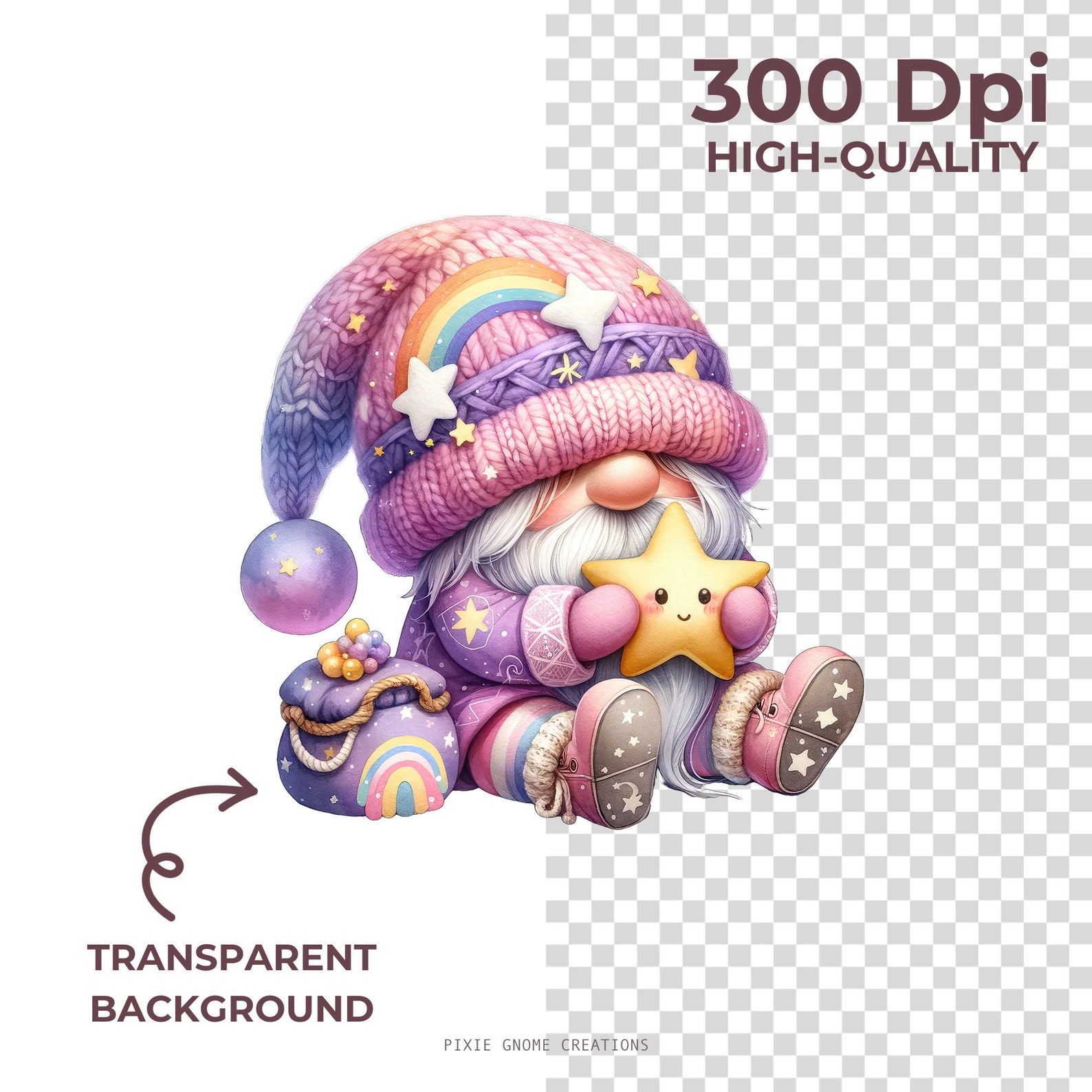Watercolor Rainbow Star Gnome Png Clipart Bundle, Valentine Colorful ...