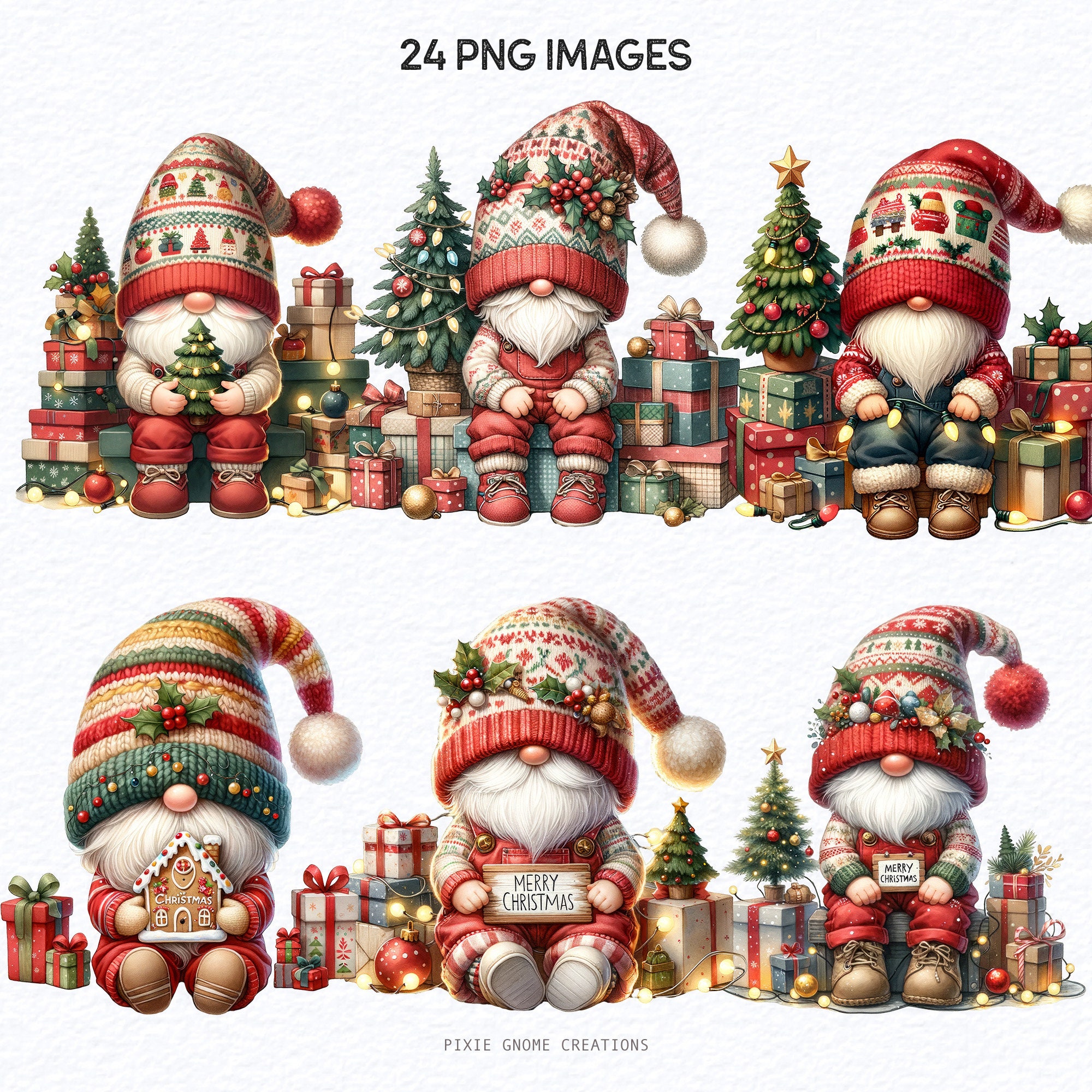 Watercolor Christmas Gnome Clipart PNG Bundle, Gingerbread Man ...