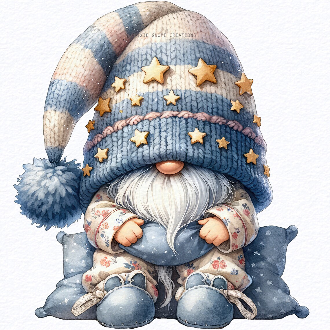 Watercolor Pastel Pijamas Gnome Clipart PNG Bundle, Cute Bed Time ...