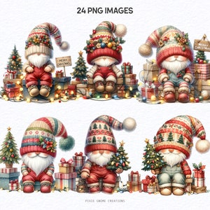Watercolor Christmas Gnome Clipart PNG Bundle, Gingerbread Man ...
