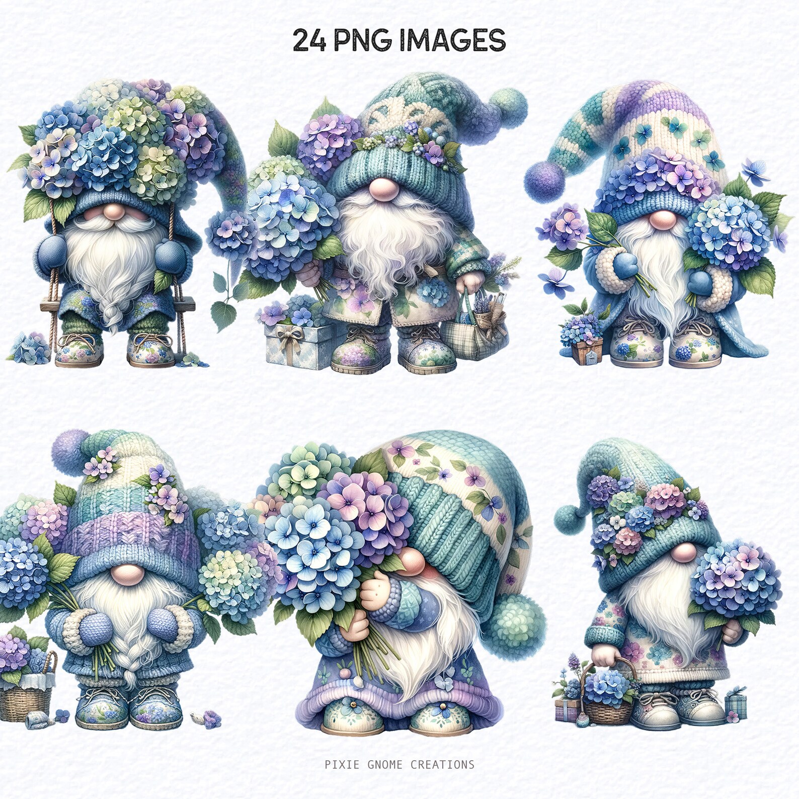 Watercolor Hydrangeas Gnomes Png, Cute Floral Gnome, Valentines Gnomes ...