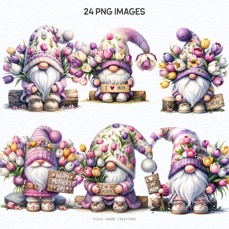 Watercolor Mothers Day Tulips Floral Gnome Clipart PNG, Happy Mothers ...