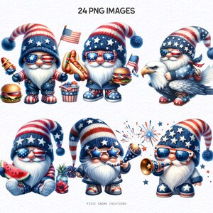 Watercolor Patriotic Gnome Png Clipart Bundle, 4th of July Gnomes ...