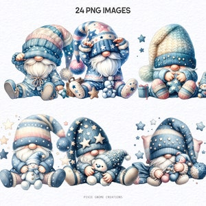 Watercolor Pastel Pijamas Gnome Clipart PNG Bundle, Cute Bed Time ...