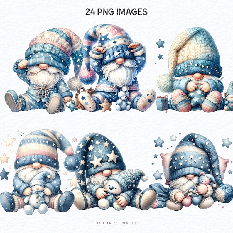 Watercolor Pastel Pijamas Gnome Clipart PNG Bundle, Cute Bed Time ...