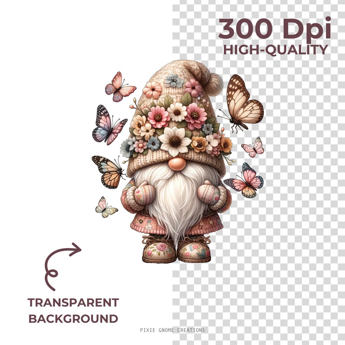 Watercolor Garden Gnome Clipart PNG Clipart Bundle, Gnome With Flowers ...
