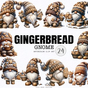 Watercolor Gingerbread Cookie Gnome Clipart PNG Bundle, Gingerbread Man ...