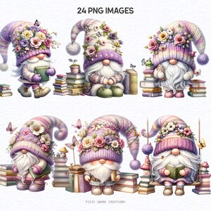Watercolor Book Flower Gnome Clipart Bundle Png, Garden Clipart, Spring ...