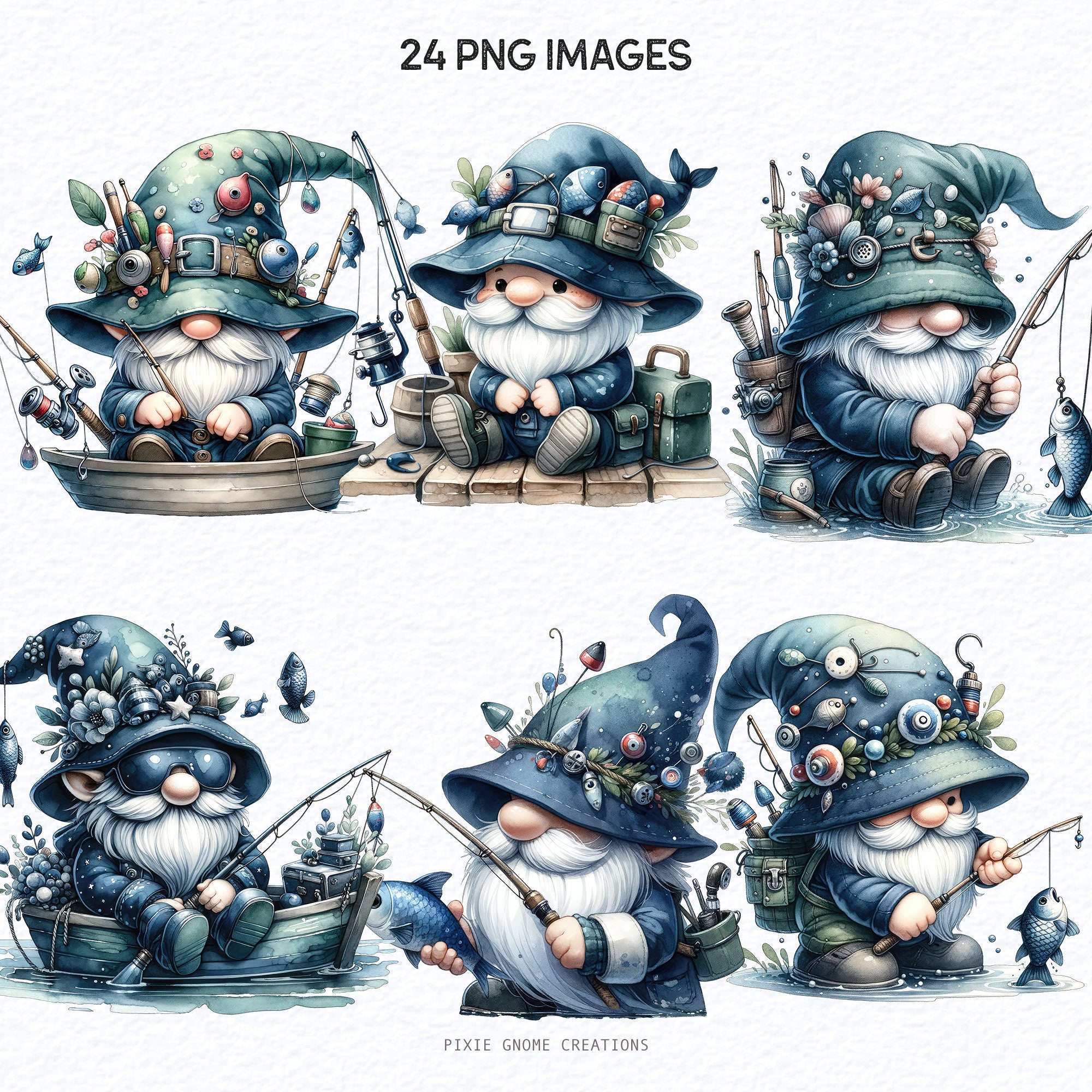 Watercolor Fishing Gnome Clipart Bundle Png, Fisherman Gnome, Fly ...