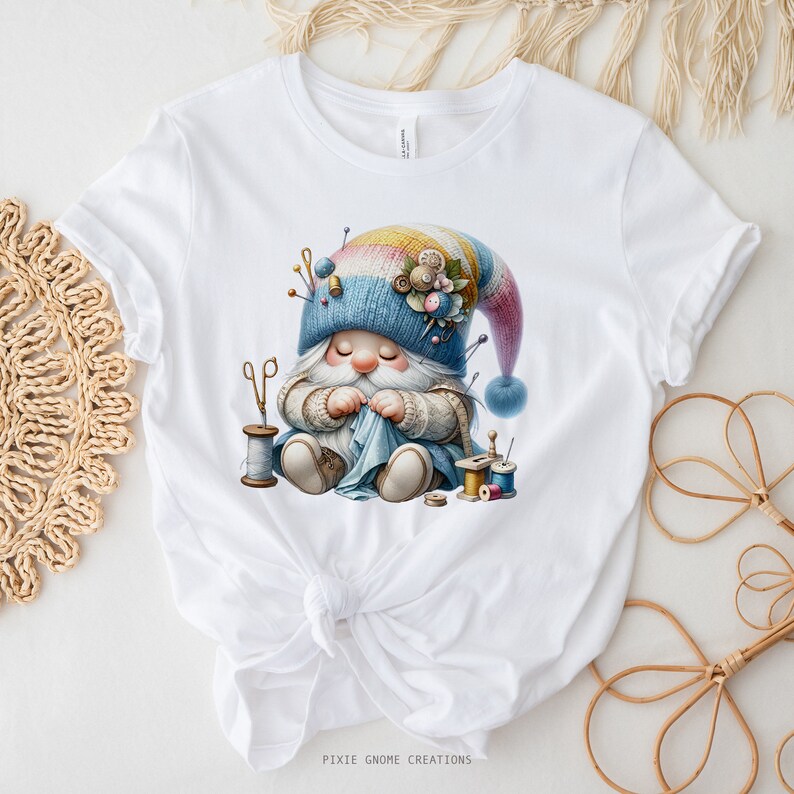 Watercolor Sewing Gnome Clipart PNG Bundle, Sewing Machine, Quilt ...