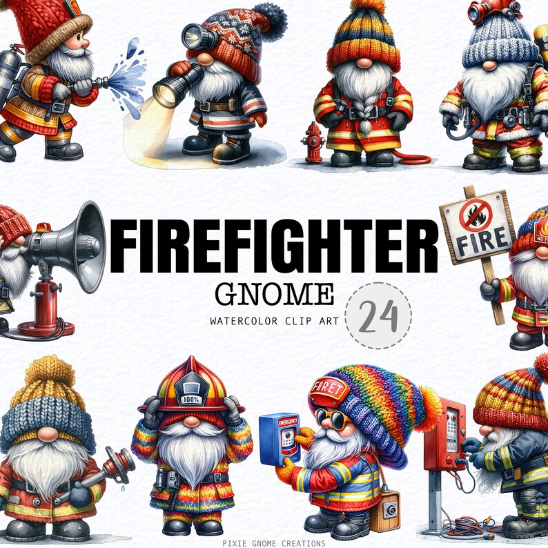 Watercolor Firefighter Gnomes Png, Fireman Gnomes, Army Firefighter Png ...