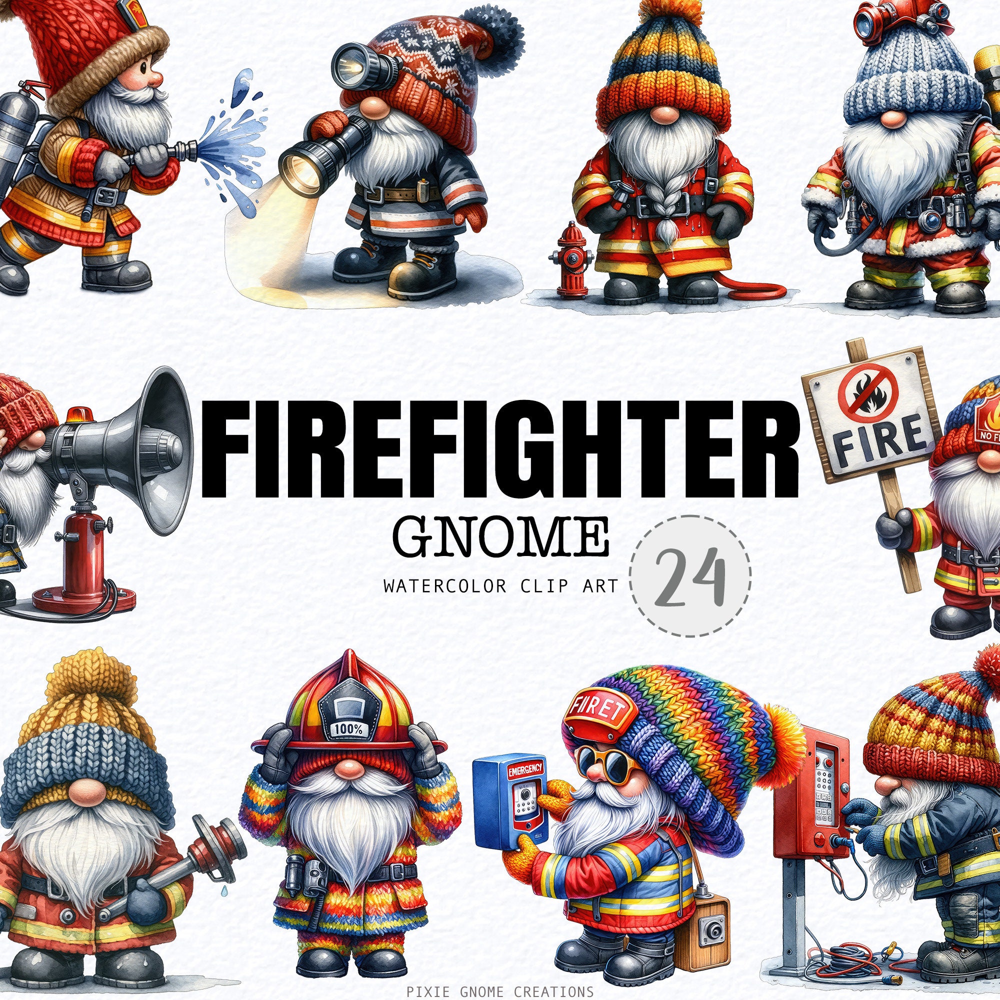 Watercolor Firefighter Gnomes Png, Fireman Gnomes, Army Firefighter Png ...