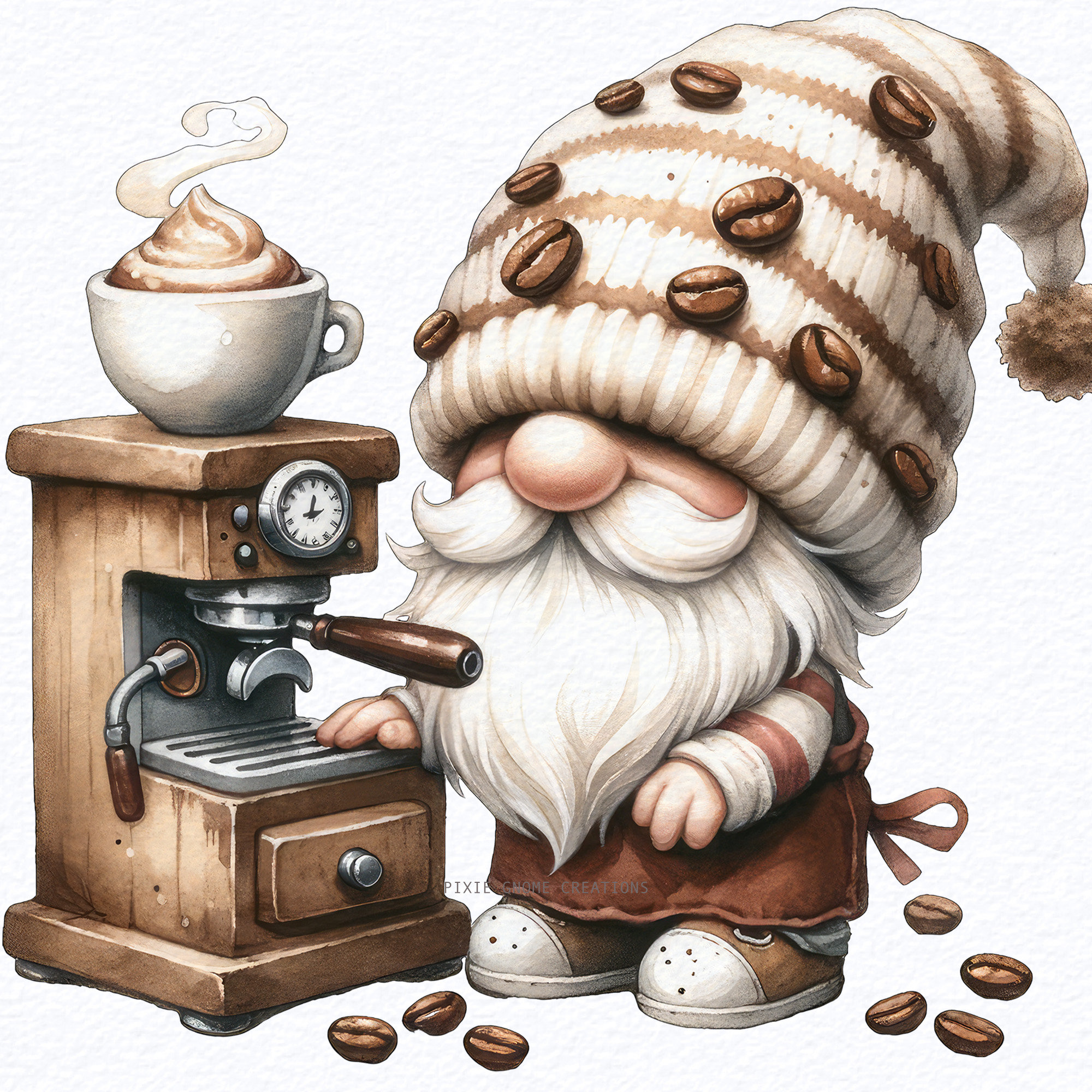 Watercolor Coffee Beans Lover Barista Gnome ,coffee Gnomes Png, Coffee ...