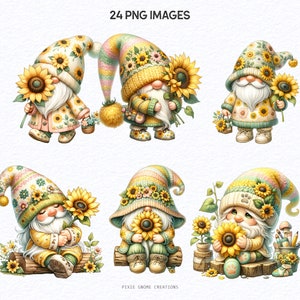 Watercolor Sunflowers Gnome Clipart Bundle Png, Garden Clipart, Spring ...