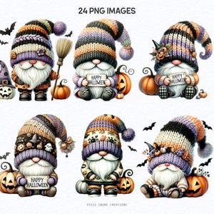 Watercolor Halloween Gnome Clipart PNG Bundle, Spooky Season Halloween ...