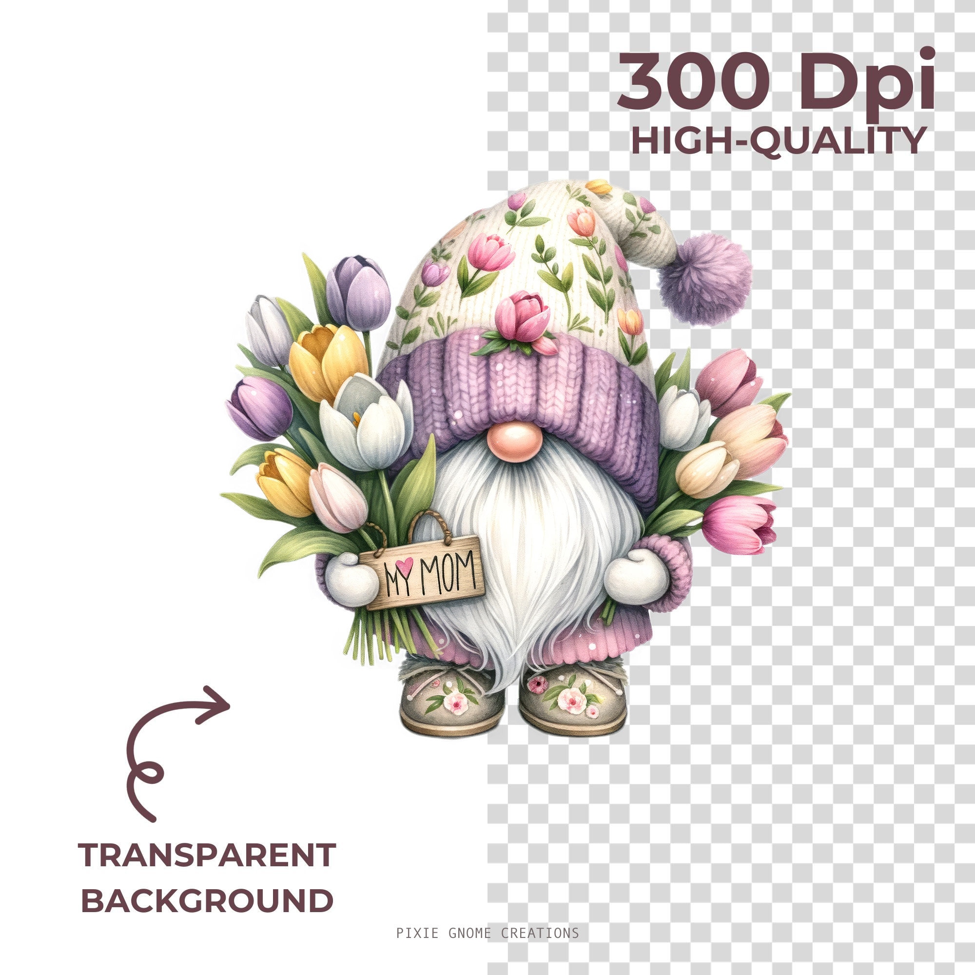 Watercolor Mothers Day Tulips Floral Gnome Clipart PNG, Happy Mothers ...