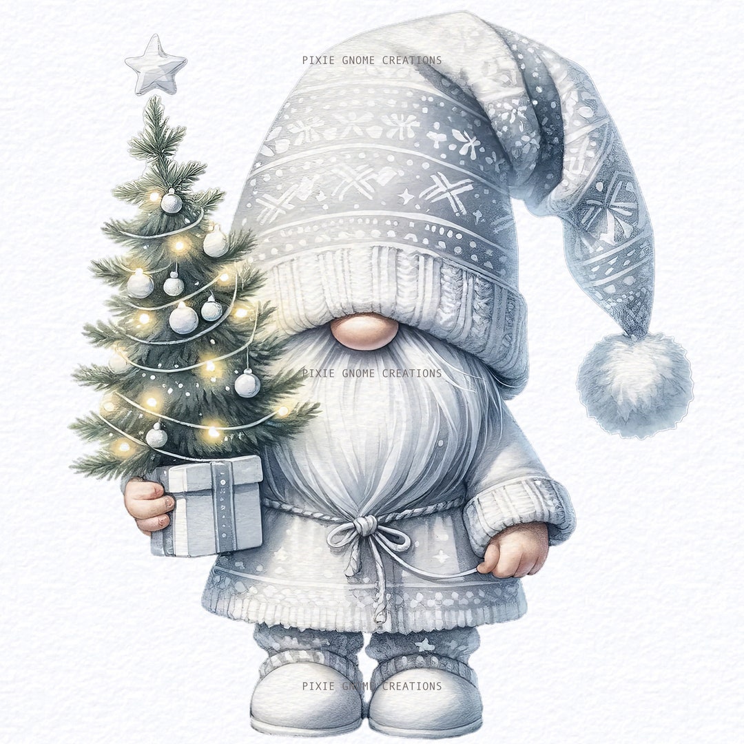 Watercolor White Gnome Clipart Bundle Png, White Gnome Clipart ...