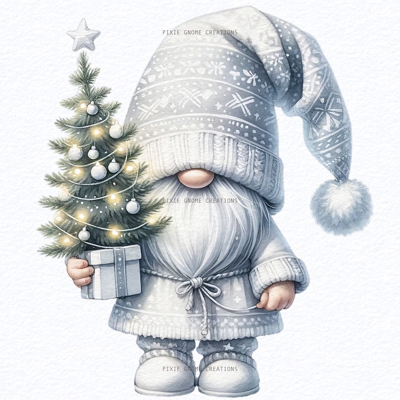 Watercolor White Gnome Clipart Bundle Png, White Gnome Clipart ...