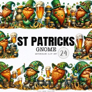 Watercolor St Patricks Day Gnomes Png Clipart Bundle, Irish Beer, Cute ...
