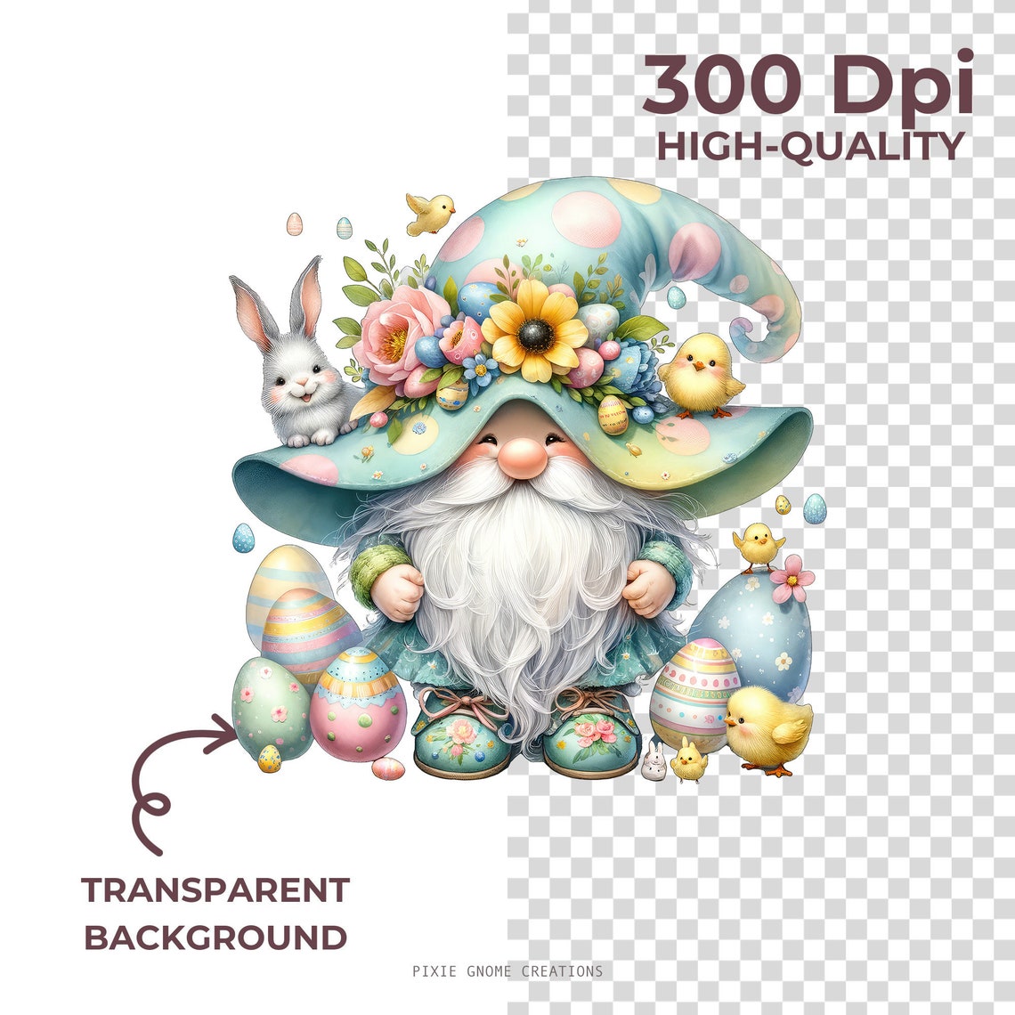 Watercolor Easter Gnome Png Clipart Bundle, Easter Eggs, Garden Clipart ...