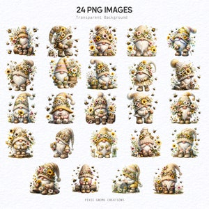 Watercolor Wildflower Bumble Bee Gnome Clipart Bundle Png, Garden ...